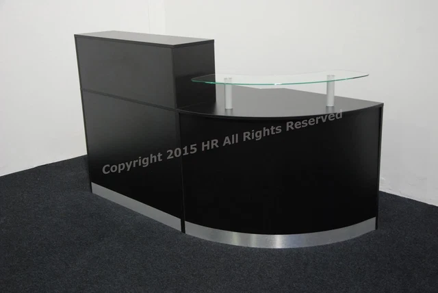 RECEPTION.DESK CURVED CORNER Unit Black Table Quality Aluminium Plinth ...