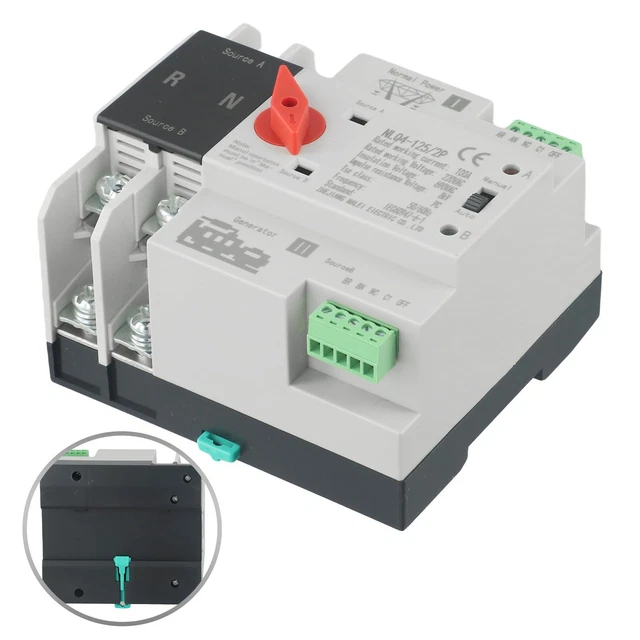 DUAL POWER SELECTOR Switch 2P 100A Din Rail Electrical Automatic ...