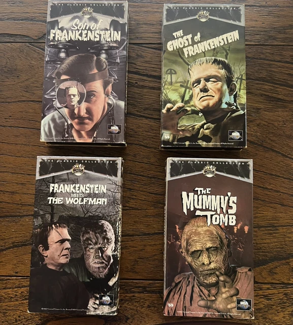 4 RARE HORROR VHS Tapes Lot, vintage, Frankenstein, The Mummy, Wolfman ...