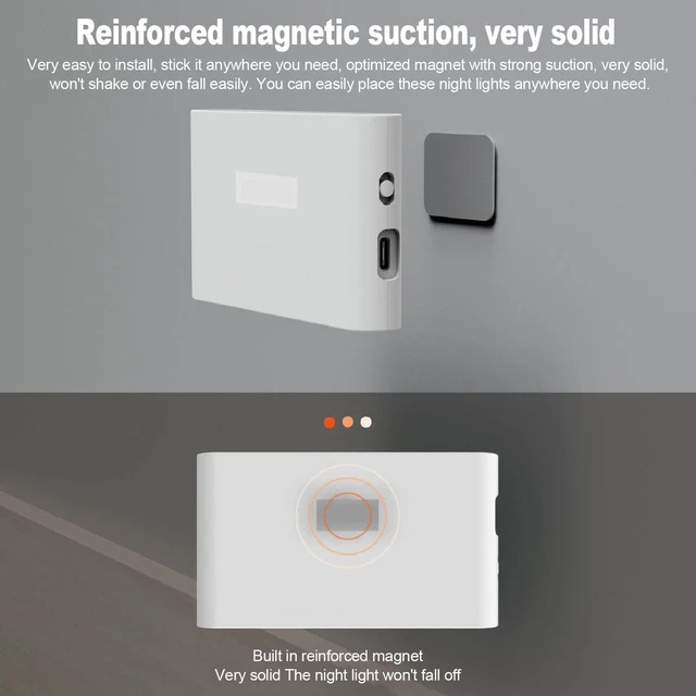 MAGNETIC NIGHT LIGHT Motion Sensor Type C Rechargeable LED 2700k Double ...