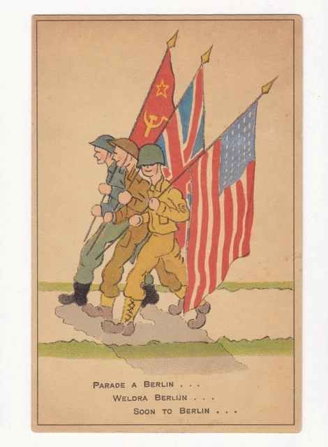 WW2 COMIC PC - "SOON to BERLIN" ALLIED SOLDIERS & FLAGS: Britain, USA ...