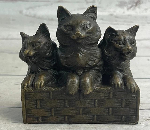 CHAT FAMILLE ART Déco Statue Sculpture Bronze Figurines Cadeaux Décor ...