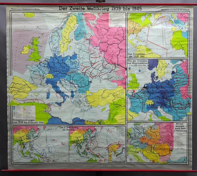 SCHOOL WALL CHART Poster Map Geography History, 2. World War 1939 ...