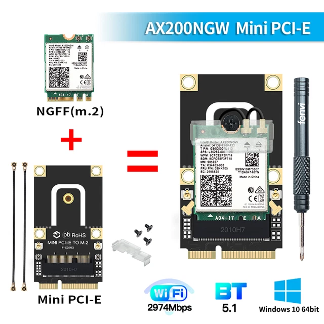 INTEL AX200NGW M.2 2230 wifi Card with Mini PCIE Adapter for PC Windows ...