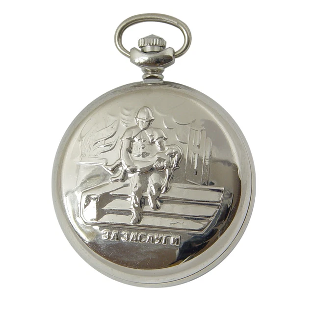 MOLNIJA TASCHENUHR FEUERWEHRMANN Fireman Handaufzug Soviet Pocket watch ...