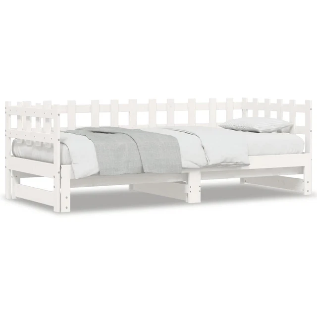 DAYBED WHITE SOLID Pine Pull-Out 2x80x200 cm Guest Sofa Bed Rustic ...