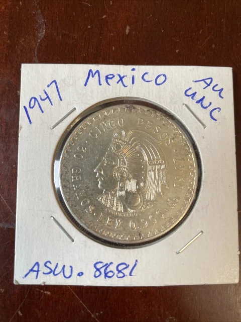 1947 SILVER ASW .8681 Mexico Estados Unidos Mexicanos Five 5 Pesos ...