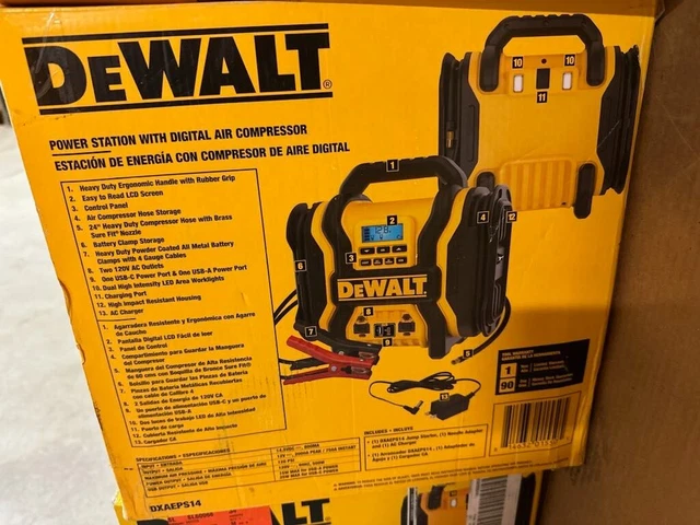 DEWALT PORTABLE POWER 2000 Peak Amp Jump Starter w/Digital Compressor ...