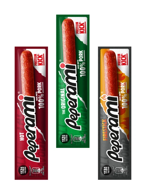 PEPERAMI SMOKED PORK Salami Sticks-Original, Hot & Fire Stick 24x22.5g ...