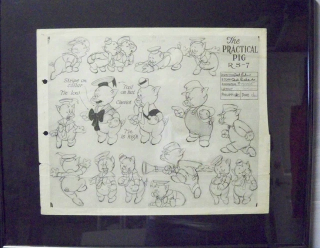DISNEY PRACTICAL PIG Original MODEL SHEET signed by animatorsl with COA ...