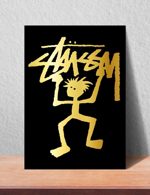 LARGE RARE STUSSY Shop Display Sign **Printed On Thick Gold Mirrored ...