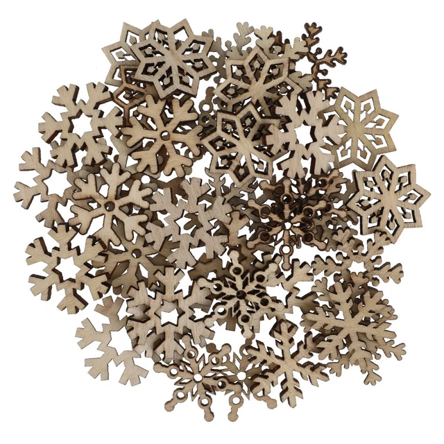 50 PCS WOODEN Snowflakes Ornaments for Christmas Man Mini Unfinished ...