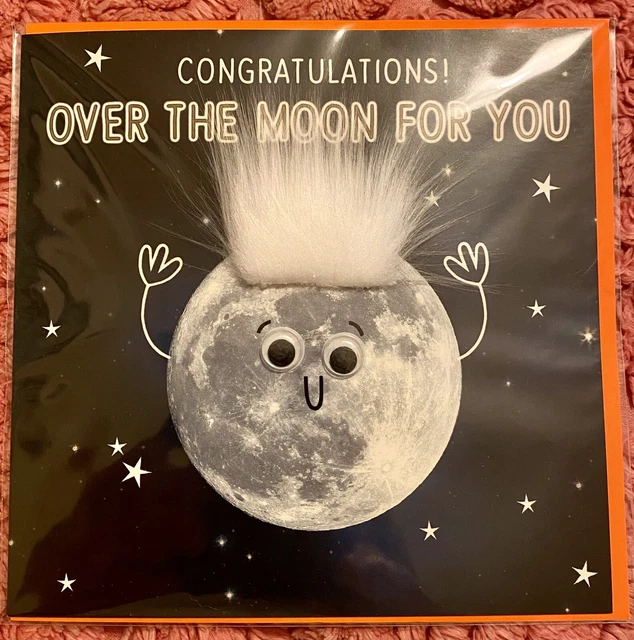 CONGRATULATIONS CARD. FUN Quirky Outer Space Design, Fluff & Googly ...