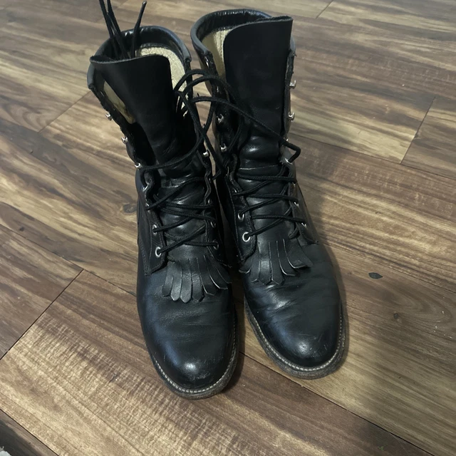 JUSTIN BOOTS 506 Mens Boot Lace Up Roper Western Kiltie Leather Black ...