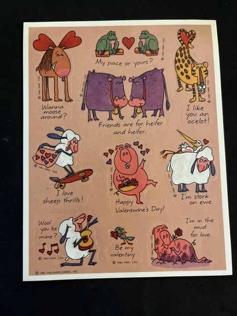 VINTAGE 80’S HALLMARK Funny VALENTINE Sticker Sheet - Rare $14.99 ...