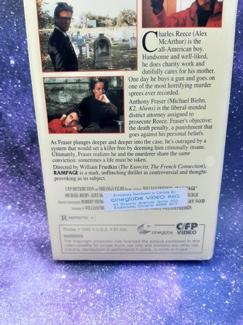 RAMPAGE (CFP, 1992) VHS Thriller Michael Biehn RARE SEALED First ...