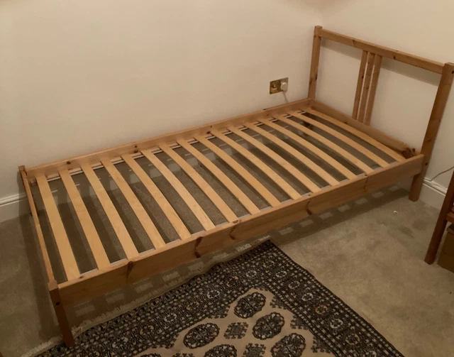IKEA SINGLE BED Frame With Slatted Base- Solid Wood / Great Condition £1.14 - PicClick UK