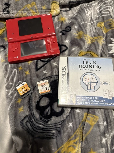NINTENDO DS RED Handheld Game System Plus 3 Games - Please Read ...