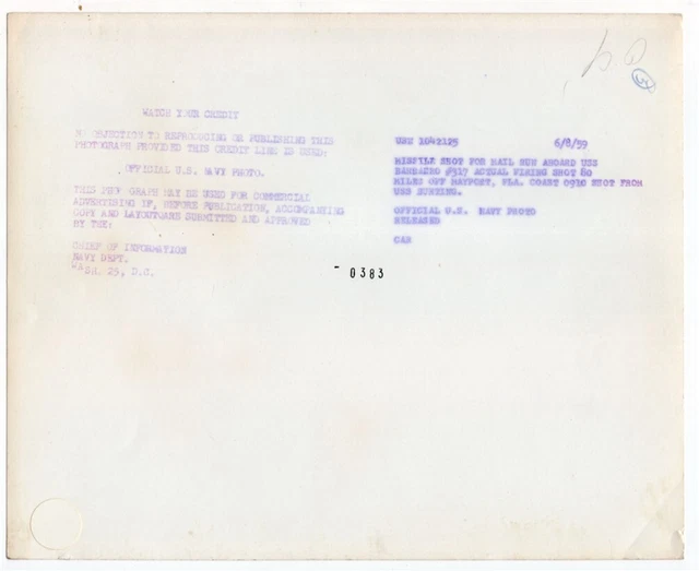 1959 SOUS-MARIN USS Barbero lance le missile Regulus Air Mail à Mayport ...