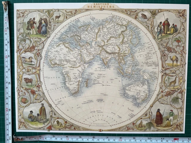 ANTIQUE OLD PICTURE map 1800s: Eastern Hemisphere: world Tallis Reprint ...
