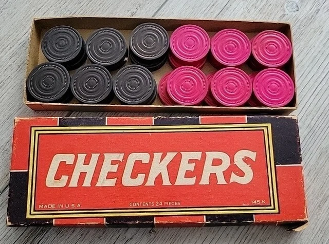 VINTAGE AMERICAN CHECKERS Wood Checkers - Set 145-K all 24 $12.00 ...
