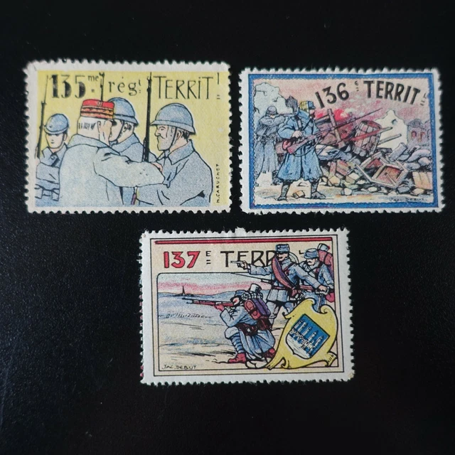 VIGNETTE COMMEMORATIVE LABELS 135° 136°137°Regiment Territorial ...