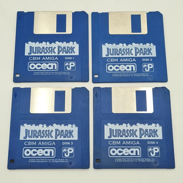 VINTAGE COMMODORE AMIGA Jurassic Park Video Game 4 Discs CBM Ocean Disc ...