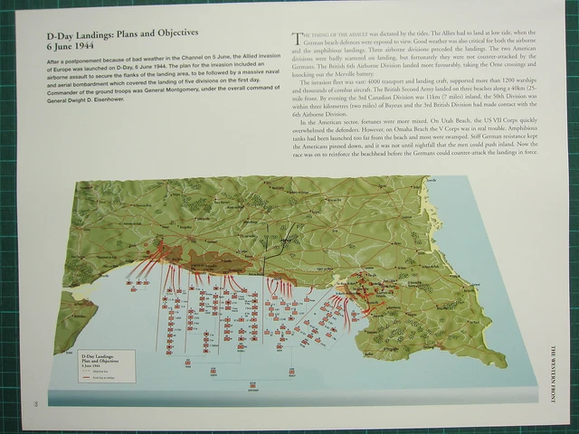 WW2 WWII MAP ~ D-Day Landings Plans & Objectives 6 June 1944 Front ...
