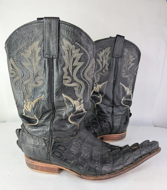 BLACK EXOTIC REPTILE Cowboy Boots Real Leather Crocodile Western 8.5 ...