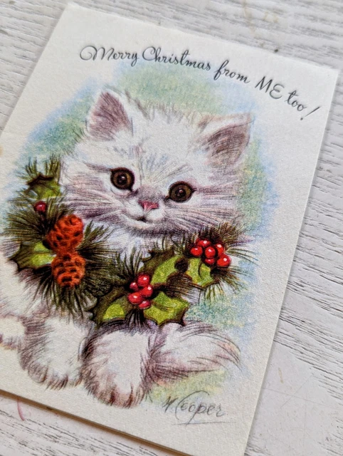 VINTAGE 1950'S MARJORIE Cooper Kitten Cat Used Christmas Greeting Card (EB4478) £8.95 - PicClick UK