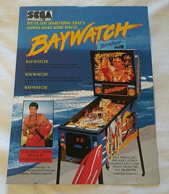 BAYWATCH ORIGINAL PINBALL Machine Flyer Pamela Anderson NOS Nice! £11. ...