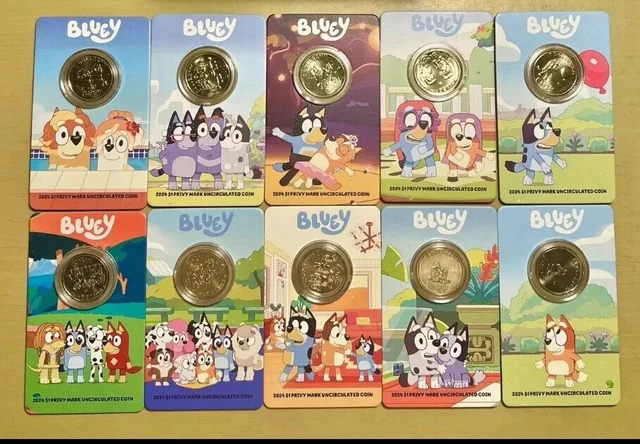 2024 BLUEY $1 Dollar Bluey Bucks Privy Mark Coin Card Set of 10 IN HAND ...