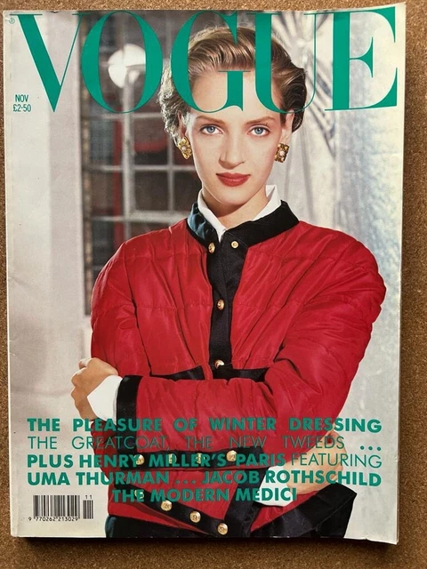VOGUE UK MAGAZINE November 1990 Uma Thurman Vintage British Fashion £9. ...