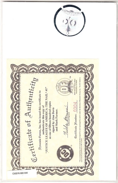 JLA: THE NAIL #1 Firmato 2X Alan Davis/Mark Farmer 1998 Dynamic Forces ...