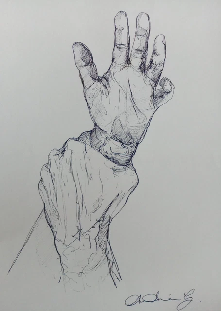 ORIGINAL PEN & Ink Wash Drawing Male Female Hands Grasped Art Hand £29. ...