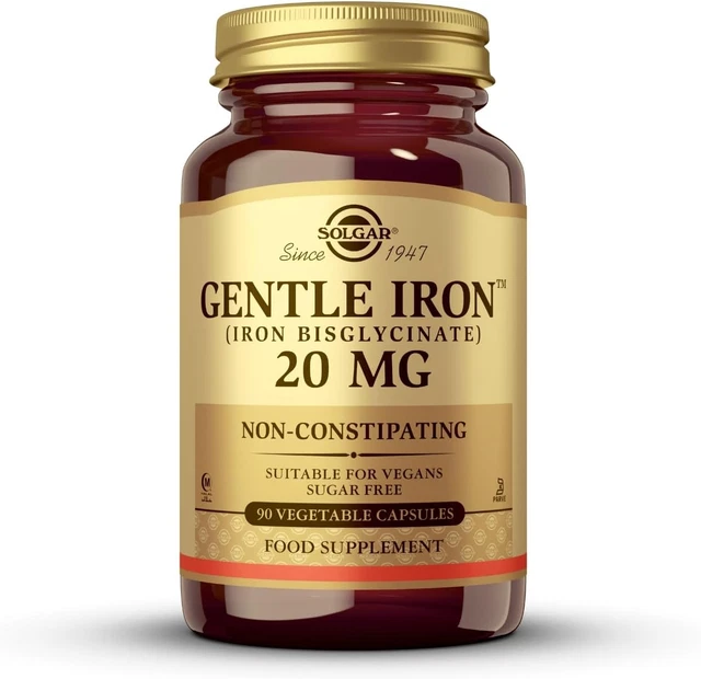 SOLGAR® GENTLE IRON (Iron Bisglycinate) 20 Mg Vegetable Capsules - Pack ...