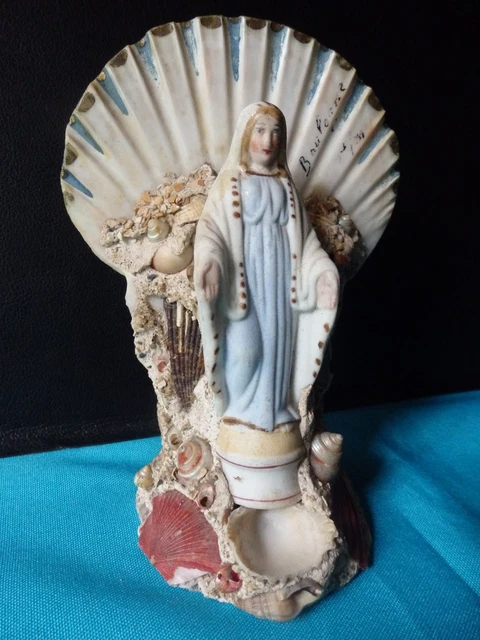 SUJET EN COQUILLAGE Benitier Avec Vierge En Porcelaine Boulogne Sur Mer ...