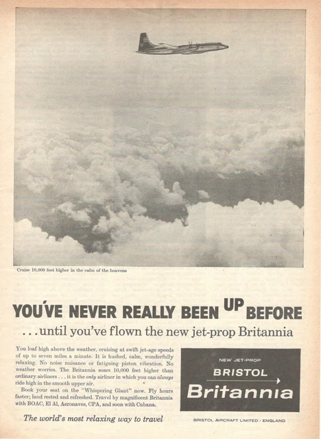 BRISTOL BRITANNIA 1958 Original Publicidad' Compañía Aérea Nuevo Jet ...