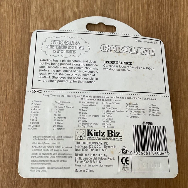 THOMAS THE TANK Engine Ertl Thomas & Friends Caroline Car Rare Vintage ...