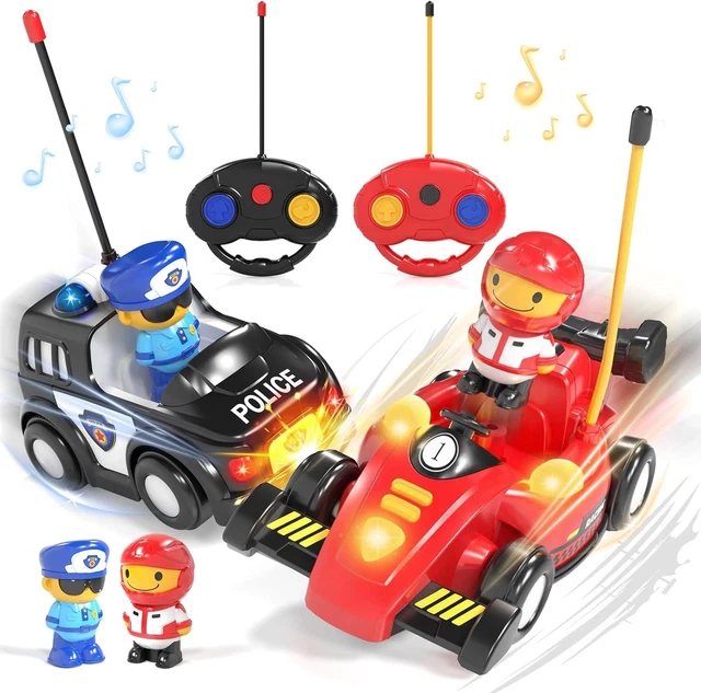 2 PACK RC Cars for Kids 1–3 Pop-Up Police & Race Car Lights Music ...