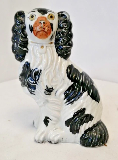 ANTIQUE VICTORIAN STAFFORDSHIRE Mantle Black and White Wally Dog ...