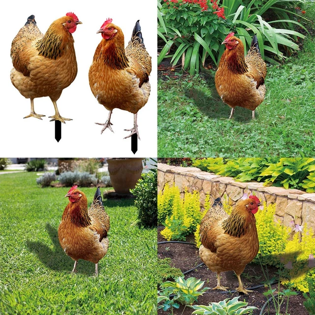 AUFFÄLLIGE GARTEN HENNE Dekoration 2er Set Huhn Ornament Schild Stangen ...