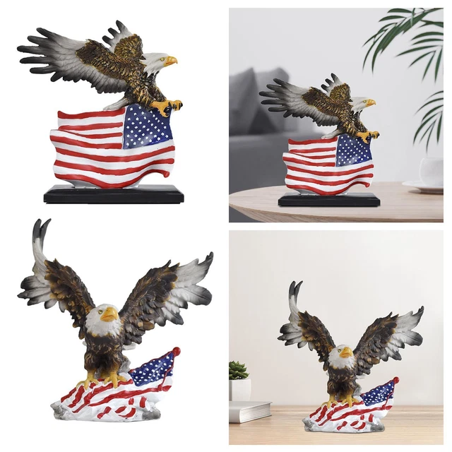 BALD EAGLE CLUTCHING on American Flag Statue Desk Decoration ...