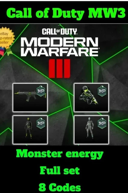 CALL OF DUTY Modern Warfare 3 Monster Energy Full Set of 8 Codes Skins ...