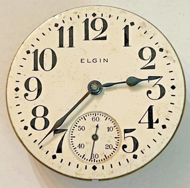 18S - 1905 Elgin hand winding pocket watch movement with seconds hand ...