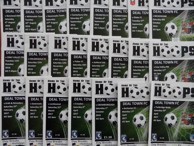 23 DEAL TOWN FC Home Programmes (Complete Homes for season 2016/17) £6. ...