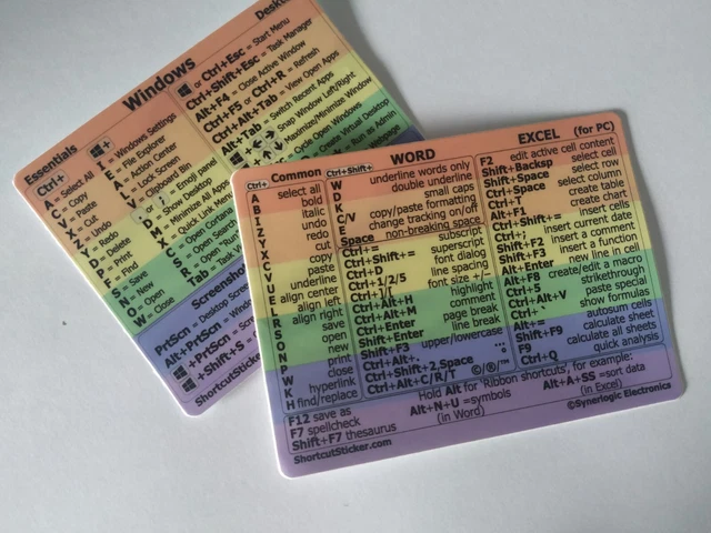 SHORTCUT CHEAT SHEET Sticker Keyboard Reference Windows Word Excel ...