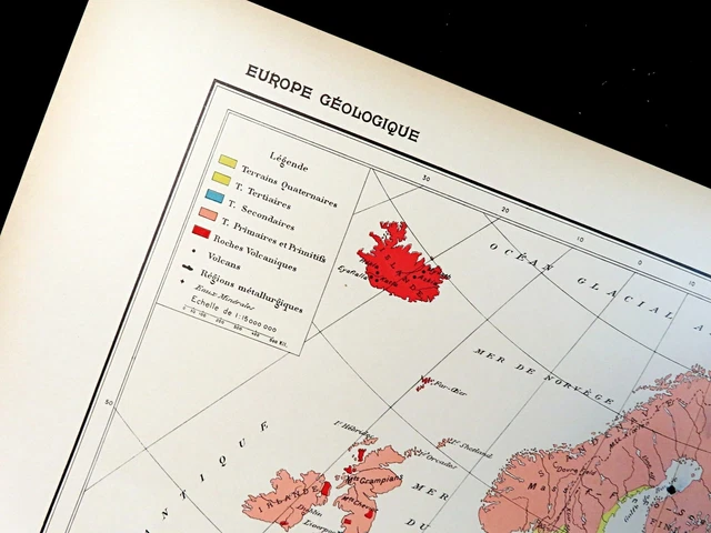 GEOLOGICAL MAP OF Europe European Geology Geography Chart FRENCH ...