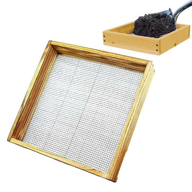 GARDEN SIEVE WOODEN Large Riddle Riddler Soil Sifter Mesh Gardening ...