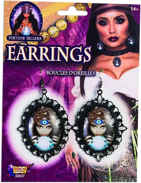 FORTUNE TELLER EARRINGS Gypsy Fancy Dress Up Halloween Adult Costume ...